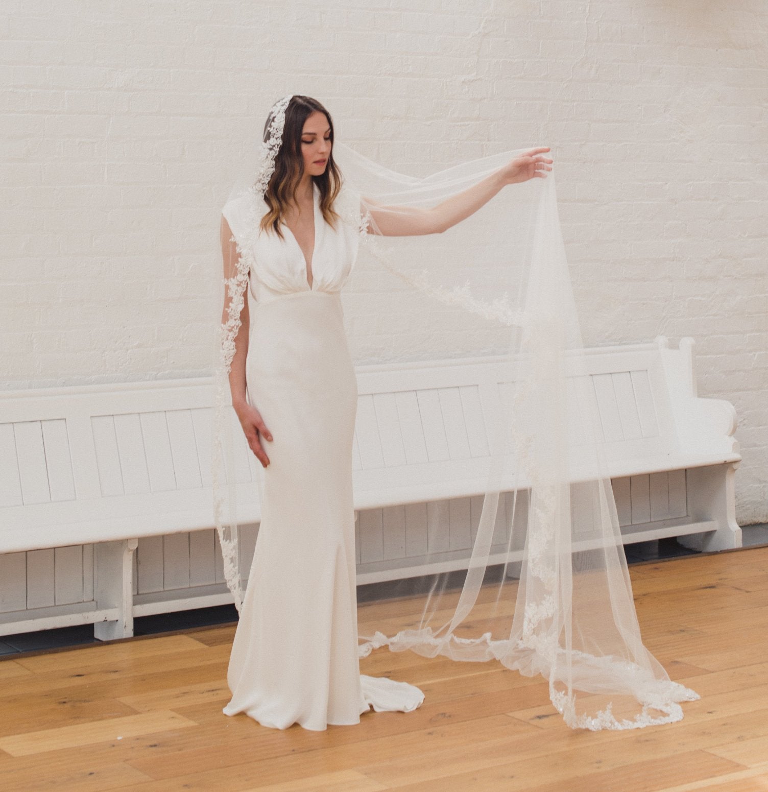 ADRIANNA | Soft mantilla veil with floral beaded lace edge – Blossom & Bluebird